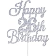 Amazon.com: Happy 26th Birthday Cake Toppers Silver Glitter, Cheers to ...