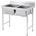 Wilprep Commercial Stainless Steel Sink 2 Compartments, Free Standing ...