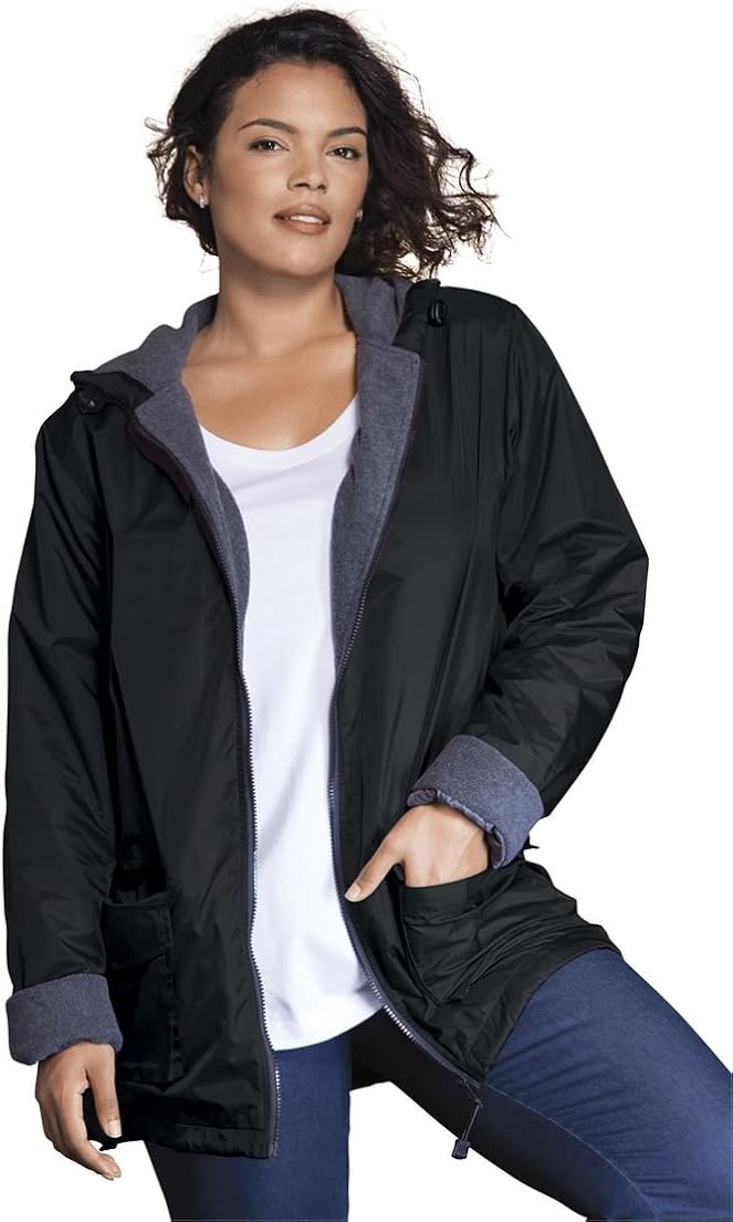 Roamans Women's Plus Size Hooded Jacket with Fleece Lining (0971 Black ...