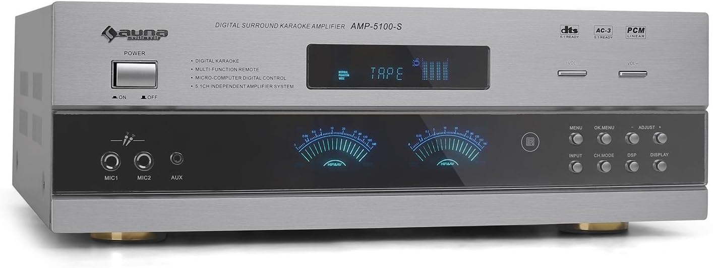 Auna AMP5100 5.1 - Sistema Home cinema (HiFi Surround, amplificador AV, 1200 W, UKW, modos 5.1/3 ...