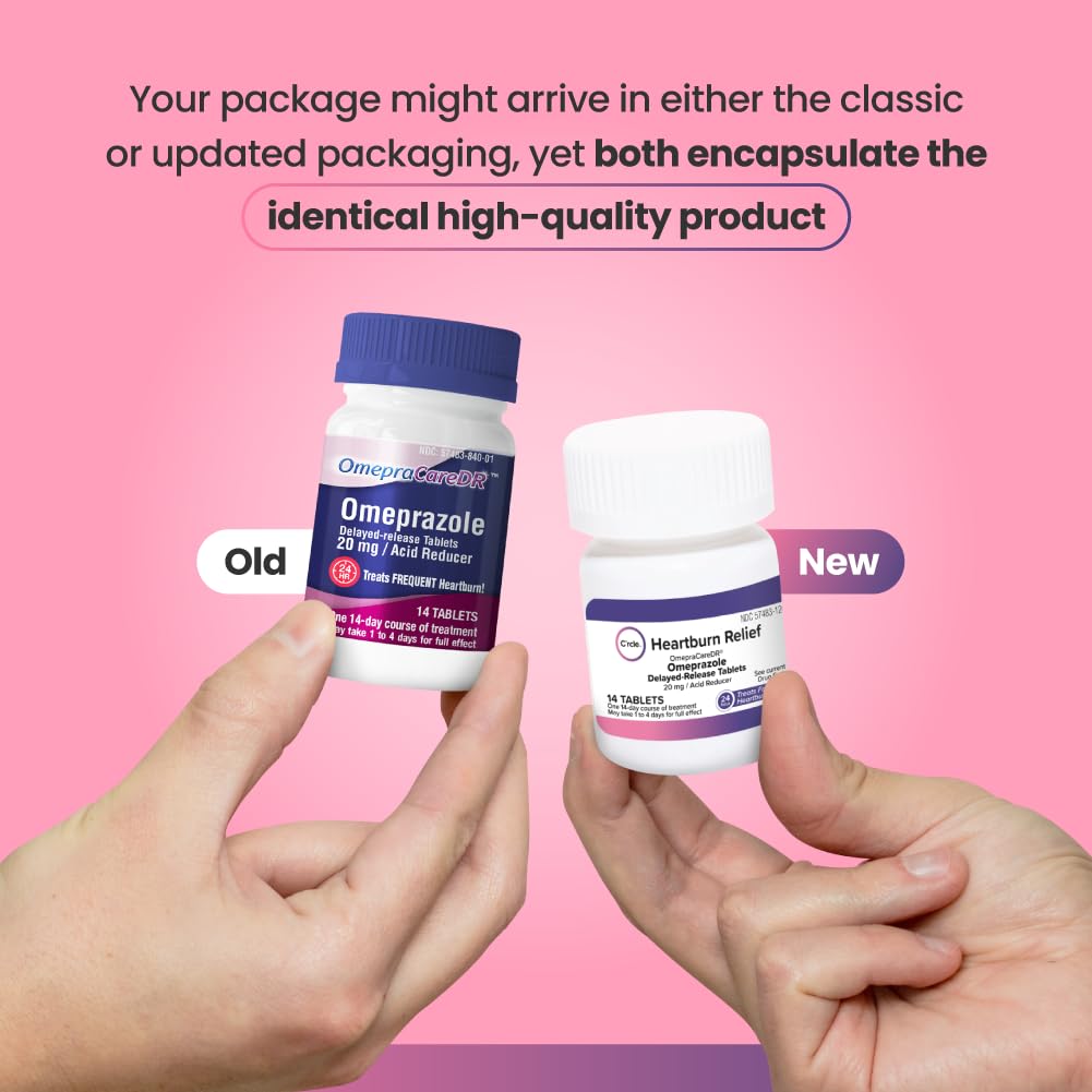 OmepraCare DR Tablets Omeprazole 20mg Acid Reducer for Heartburn, (14 ...