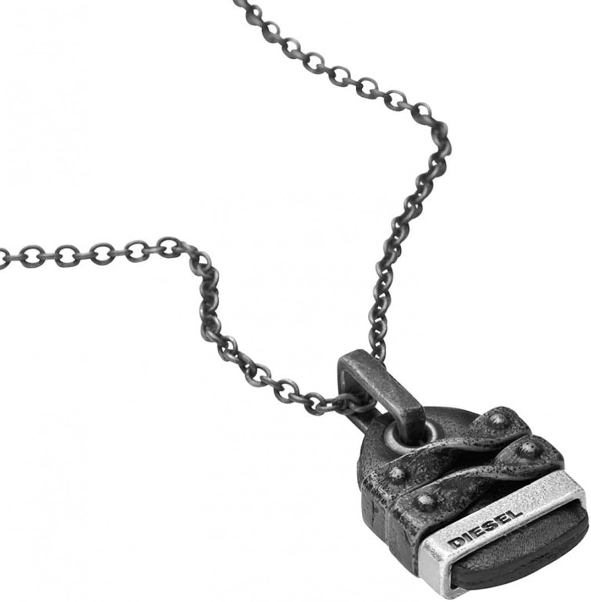 Diesel Herren-Halskette mit Anhänger Biker Leder schwarz Edelstahl ...