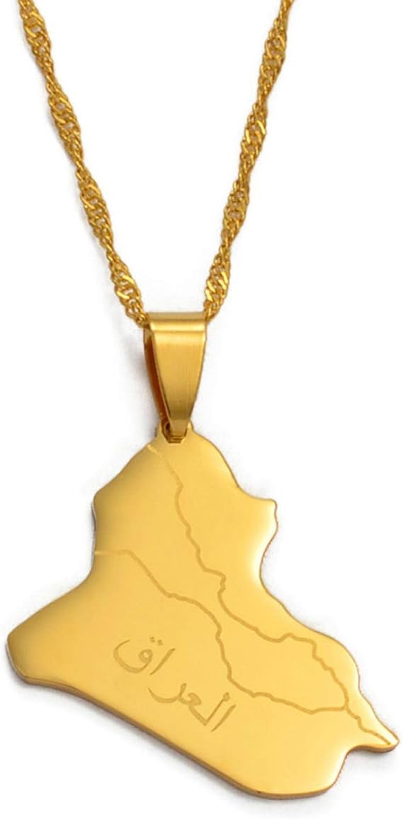 N/J Silver Gold Map of The Republic of Iraq Pendant Necklace Iraq ...