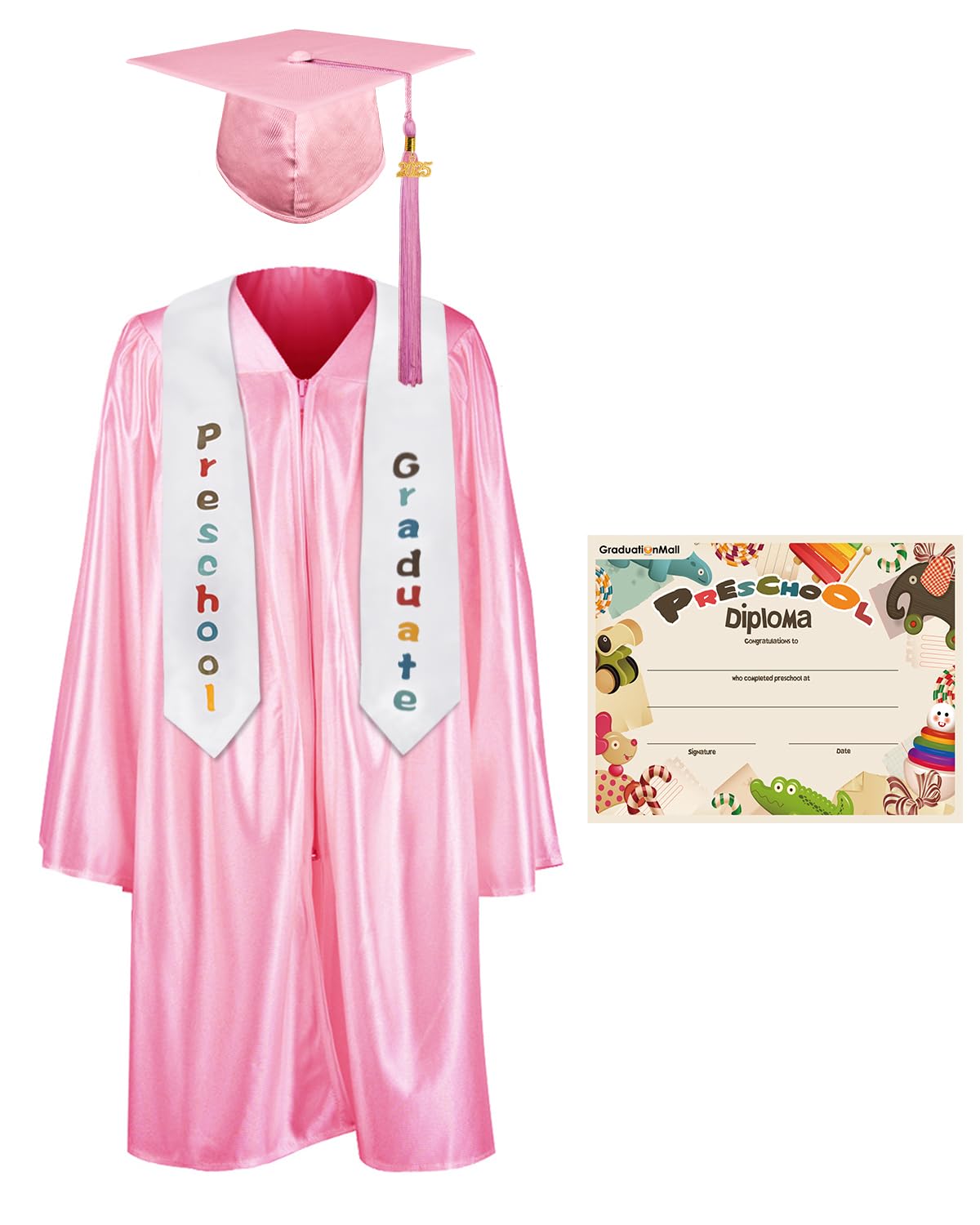 GraduationMall Preschool Graduation Cap Gown Stole Package with 2025 ...