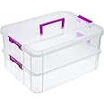 Amazon.com - JUXYES 2-Tiers Stack Carry Storage Box With Handle ...