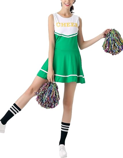 Girl Cheerleading Team Costumes Sleeveless Dress World Cup Skirt(Green ...