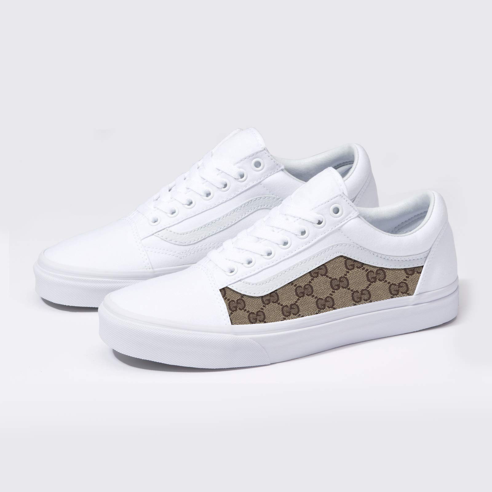 Vans White Old Skool x Gucci Custom Handmade Uni-Sex Shoes By Patch ...