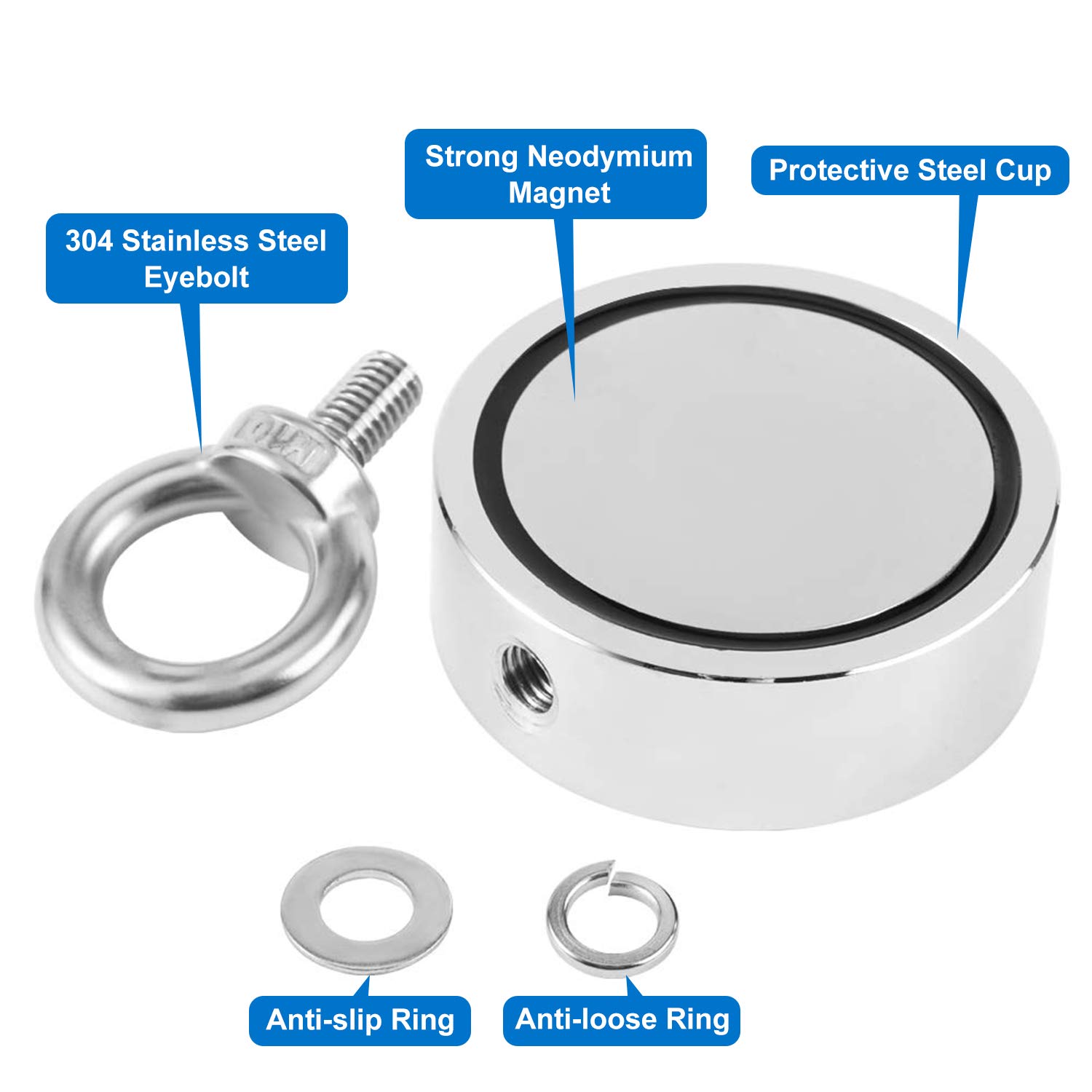 Fishing Magnet Double Sided, 345KG Pulling Force Super Strong Round ...
