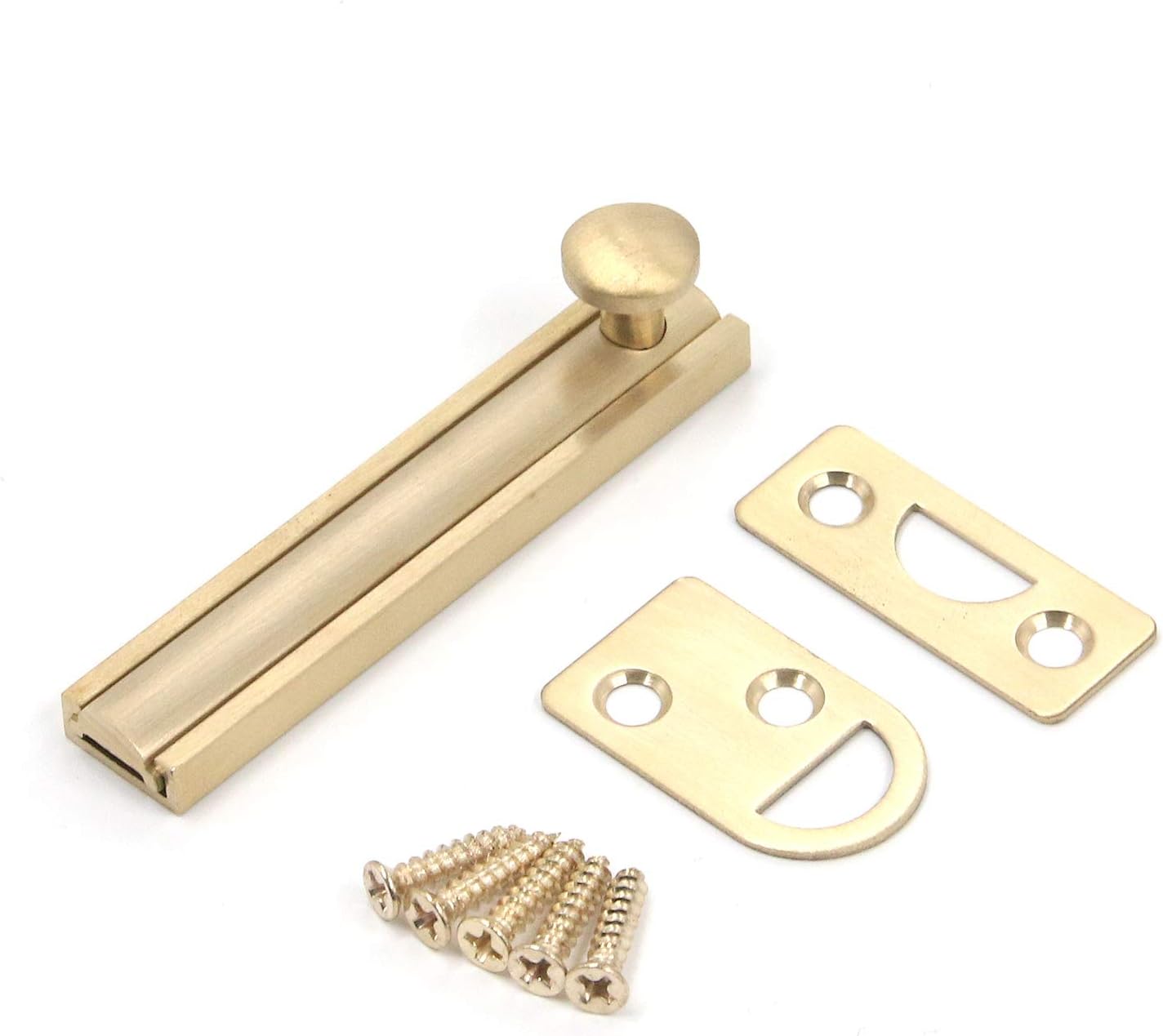 MTMTOOL Brushed Gold Surface Bolt 3" Solid Brass Surface Bolt Hardware Slide Surface Door Bolt ...