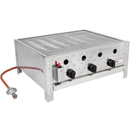Beeketal GGB-2 Profi Gastrobräter Gasgrill mit Grillrost 3-flammig Piezo Zünder 3 x Gasregler ...