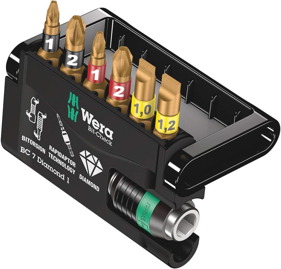 Wera Bit Check 7 Diamond 1 Anti Cam-out BiTorsion Long Life bit set for ...
