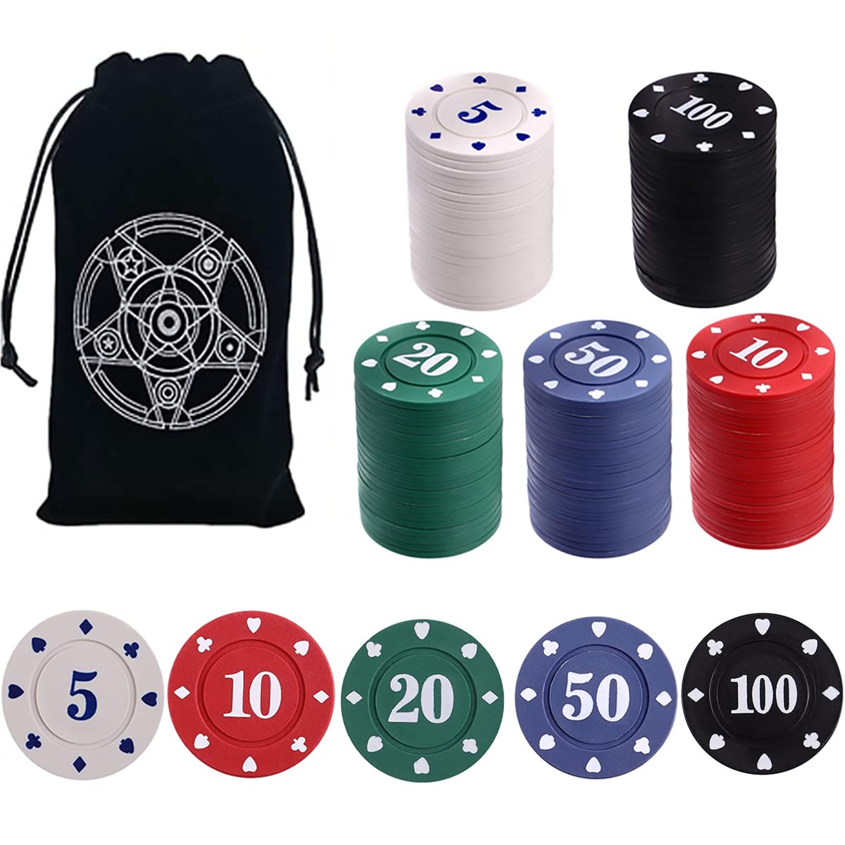IXIGER Poker Chips,Denomination Poker Chips Set with Black Velvet Pouch ...