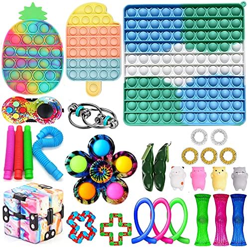Fidget Packs Anti-Anxiety Tools, Sensory Big Size Push Pop Bubble with Marble Mesh Pop Anxiety ...