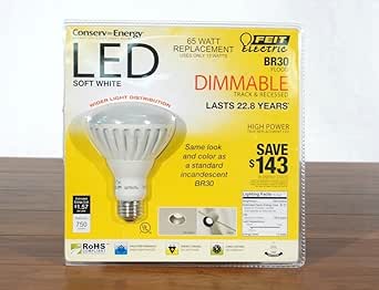 Feit Electric BR30 Flood Dimmable 13w/65w LED Light Bulb 750 Lumens 120° Degree - Led Household ...