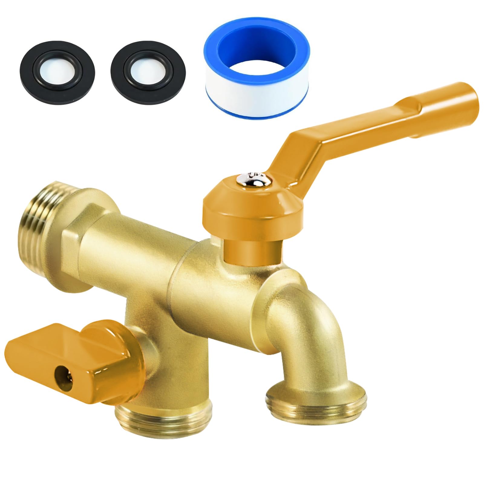 Outdoor Double Taps Water Faucet, Garden Hose Splitter 2 Way, 3/4 inch ...