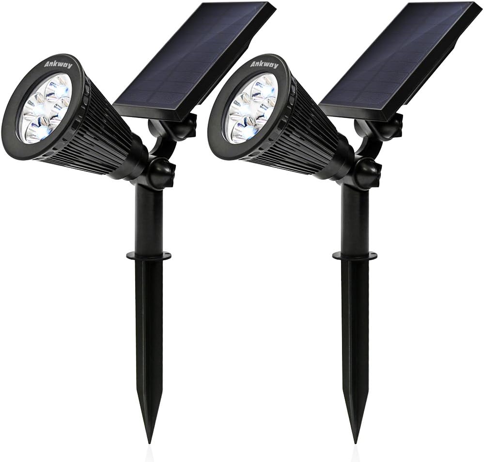 Ankway LED Solar Spotlights 2 Pack, Adjustable IP65 Waterproof Solar ...