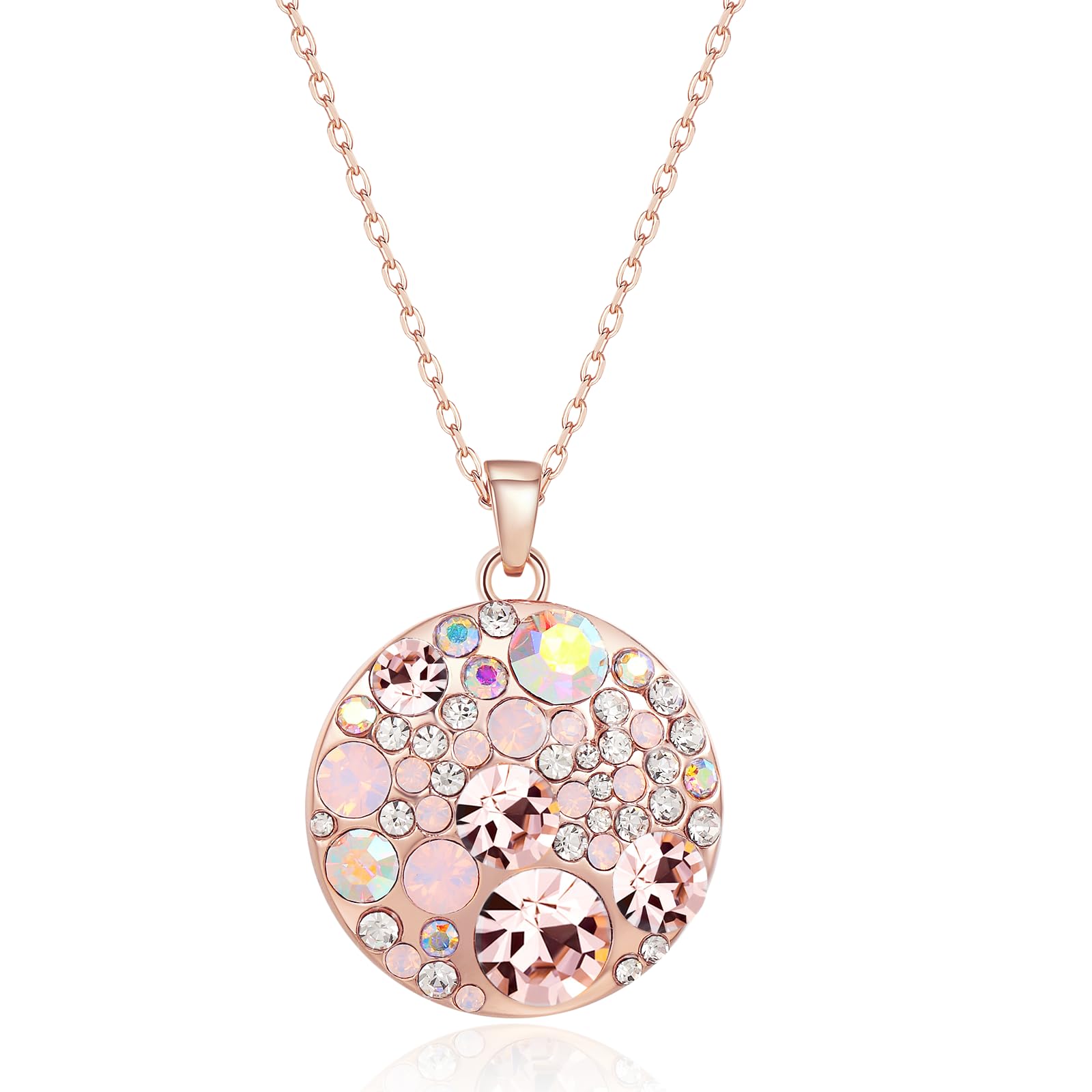 Light Pink Crystal Pendant Necklace, OUXi 18K Rose Gold Plated Dainty ...