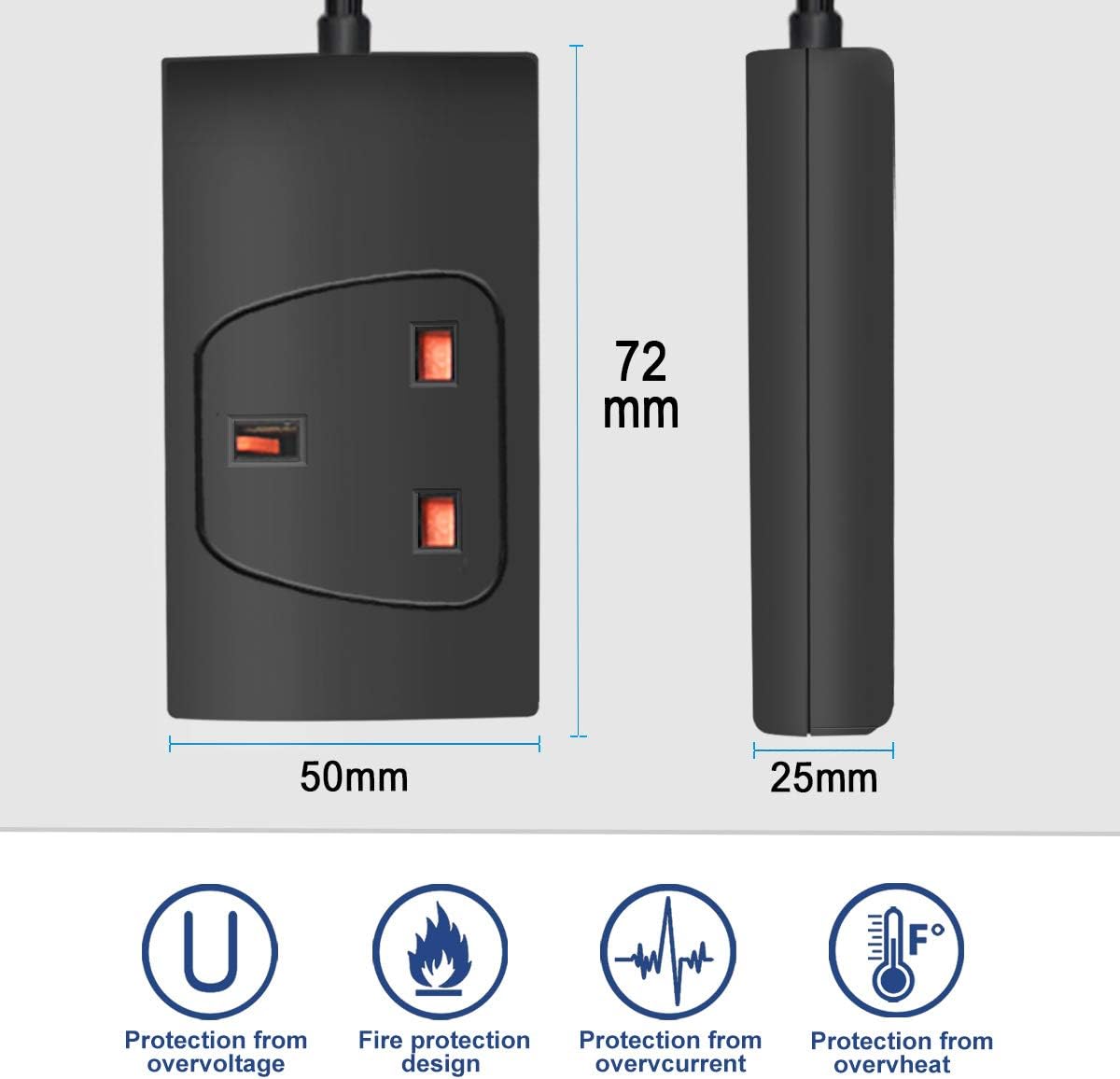 ExtraStar 1 Way Gang Single Socket Mains Power Extension Lead 13A UK ...