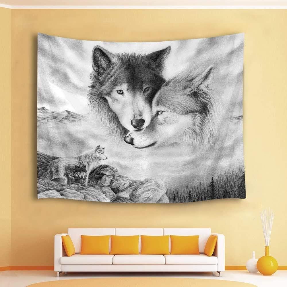 Tapestries Wolf Tapestry Wild Predator Wolves Standing on Cliff Wall ...
