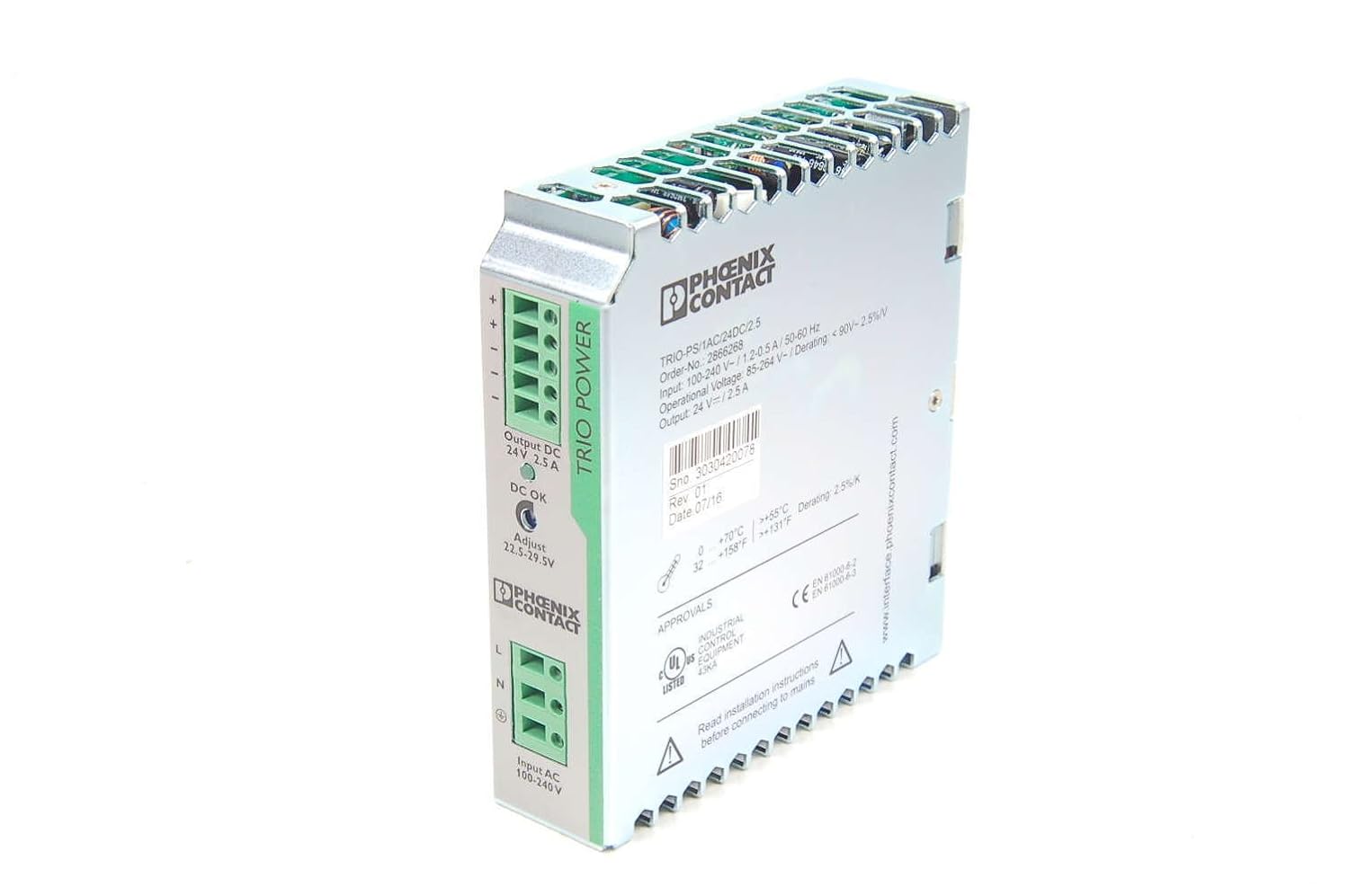 PHOENIX CONTACT TRIO-PS/1AC/24DC/2.5 AC-DC Converter, 1 O/P, 60W, 2.5A ...