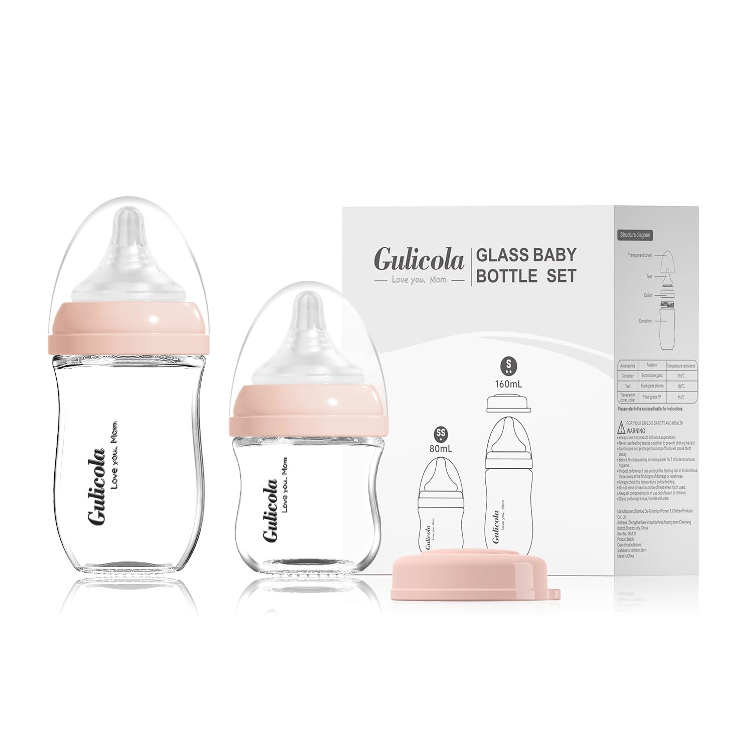 Gulicola Natural Glass Baby Bottle Newborn Set, 3 oz and 5 oz with ...