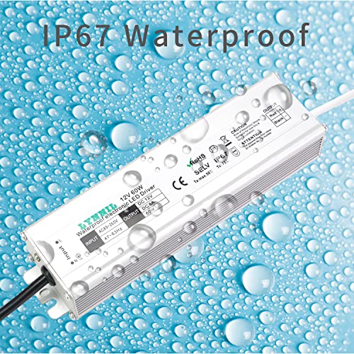 Led Power Supply SUNVIE 60W LED Driver 12V DC Waterproof IP67 , 120V To 12v Transformer Constant ...