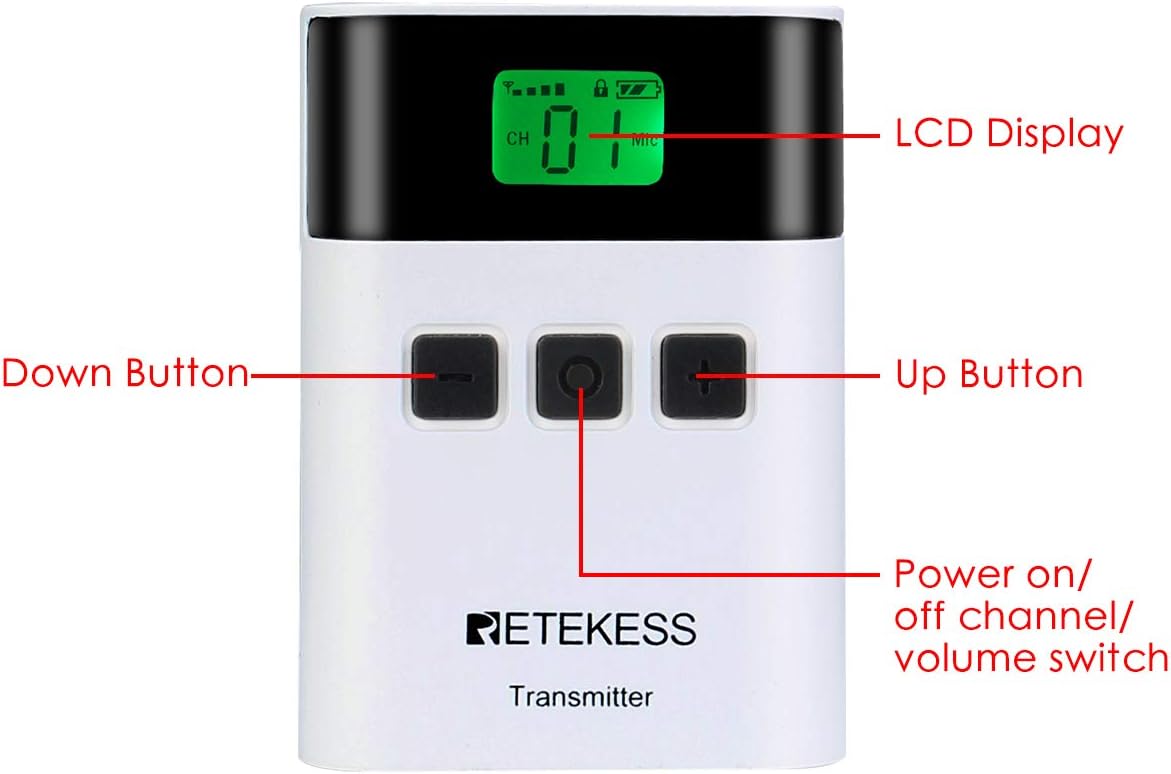 Retekess TT122 Wireless Tour Guide System, 1 Transmitter and 15 Receivers,36Channel,150m 1500mAH ...