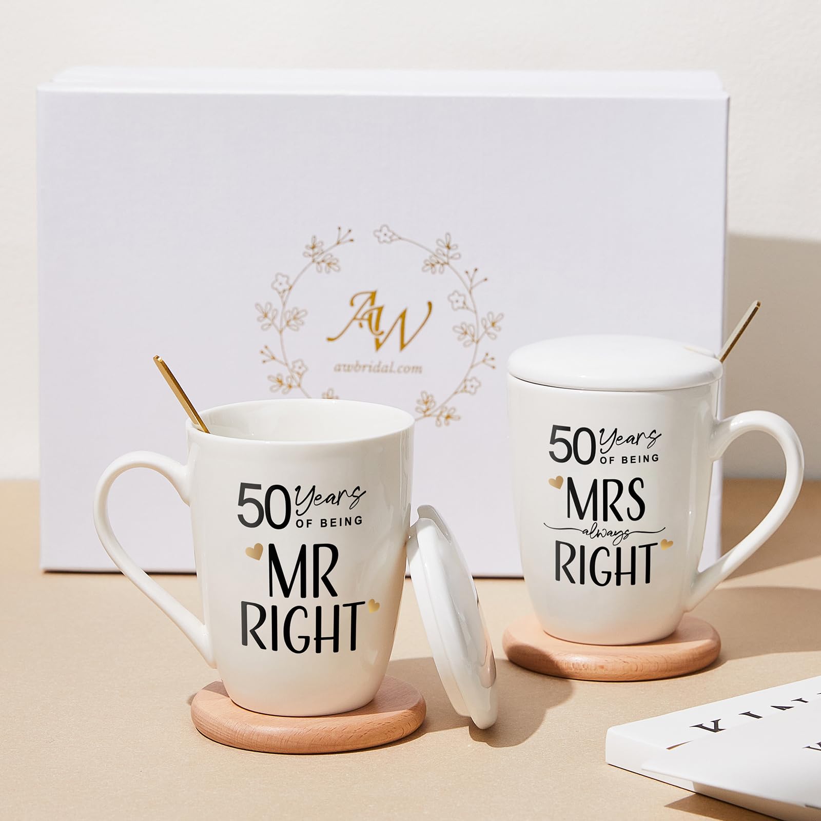 AW BRIDAL 50th Anniversary Mr and Mrs Gifts 12 OZ Coffee Mug Set of 2 ...