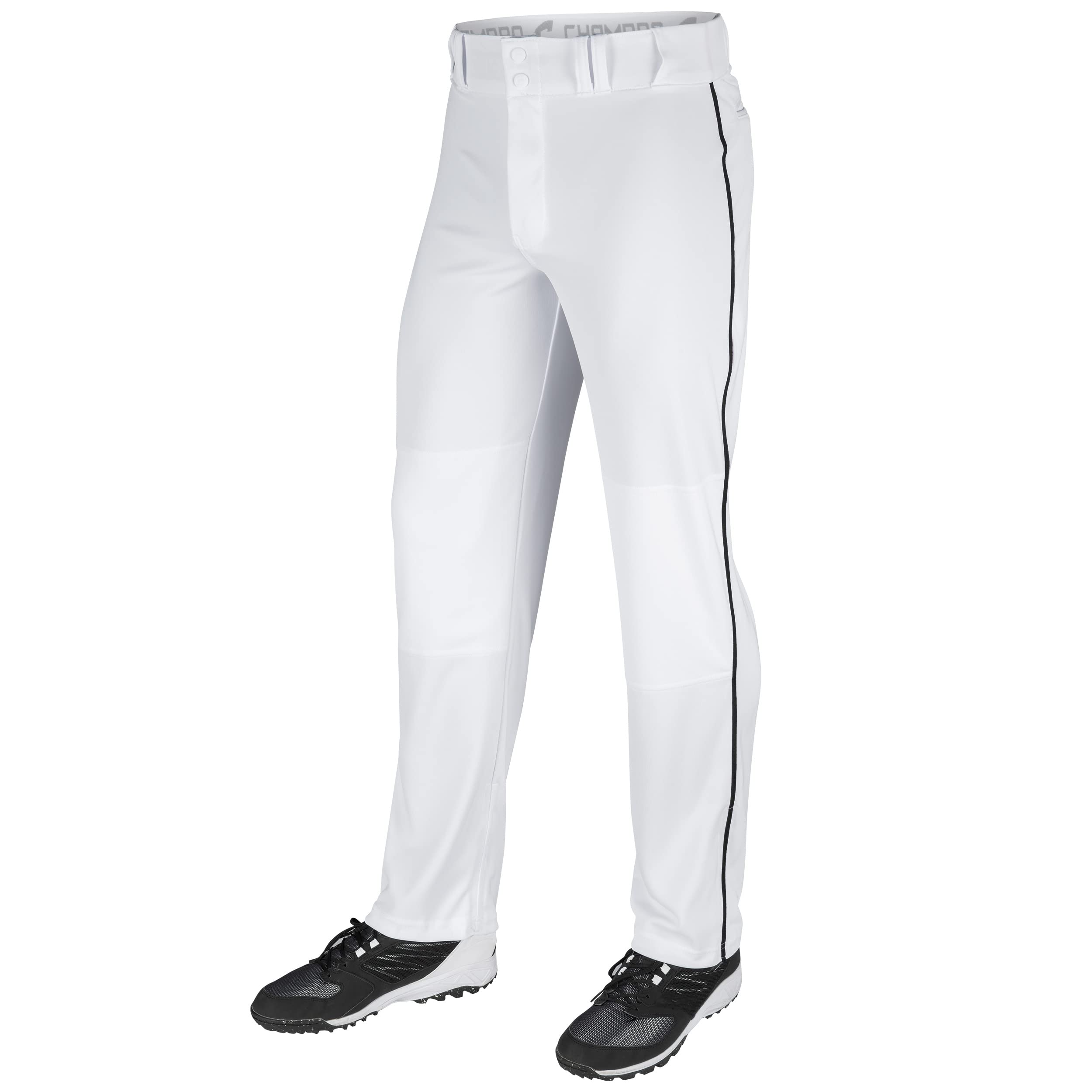 CHAMPRO Boys' Crown Open Bottom Youth Baseball Pants, White, Black Pipe ...