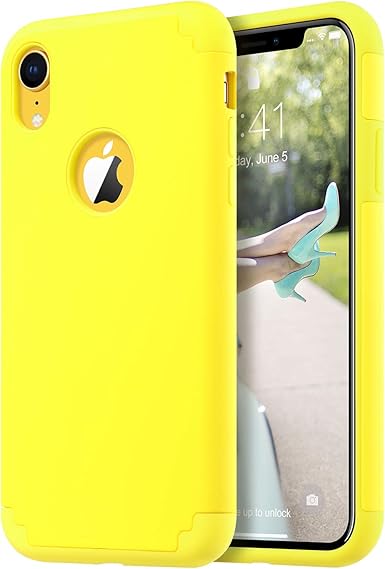 ULAK iPhone XR Case Yellow, Slim Fit Hybrid Dual Layer Soft Silicone ...