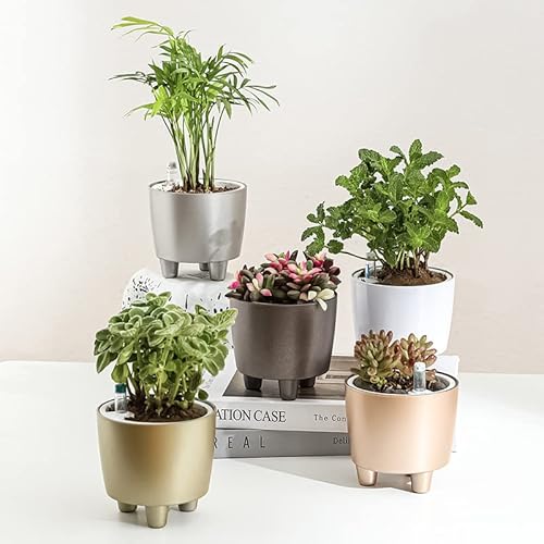 Optibuy Round Double Pots Self Watering Planter with Water Gauge, 3 ...
