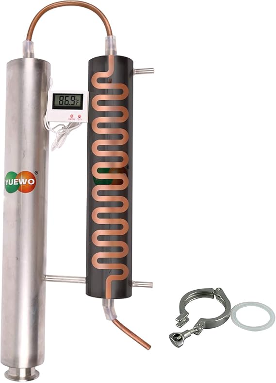 YUEWO New 304 Copper Condenser Moonshine Still Water Distiller Alcohol ...