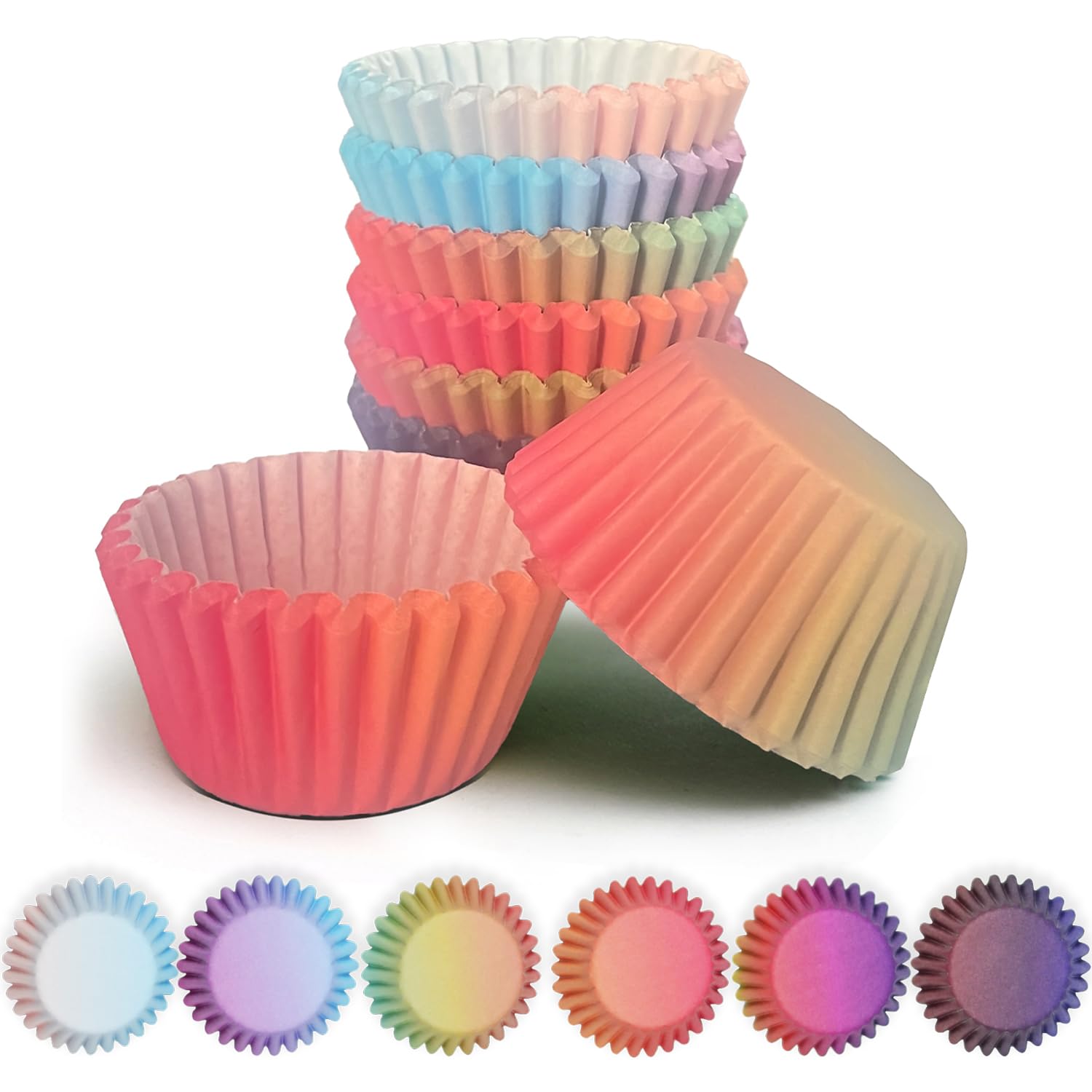 qiqee Mini Cupcake Liners Cupcake Cups 300-Count Food Grade Gradient ...