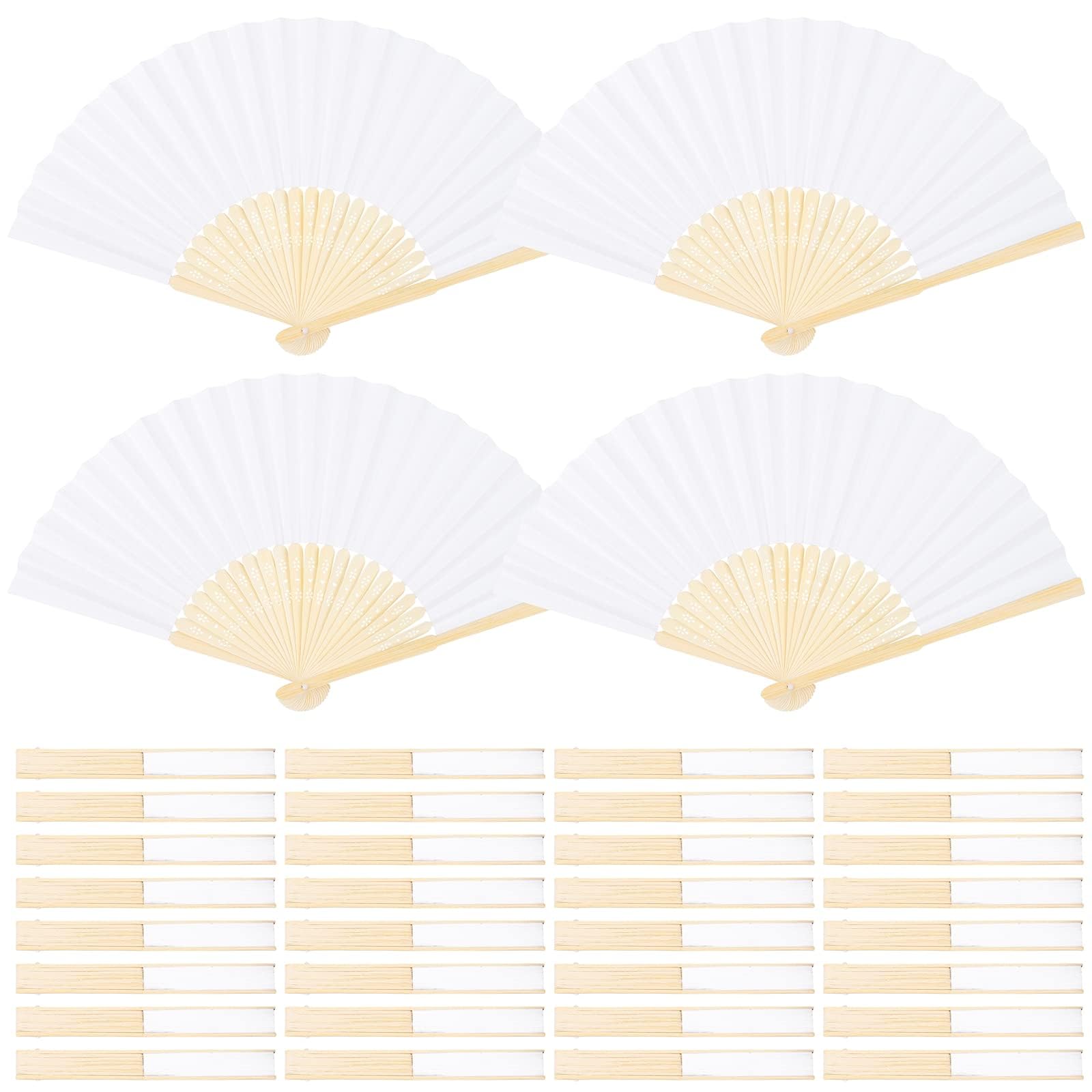 Aneco 36 Pieces Handheld Paper Fans Paper Folding Fans with Bamboos for ...