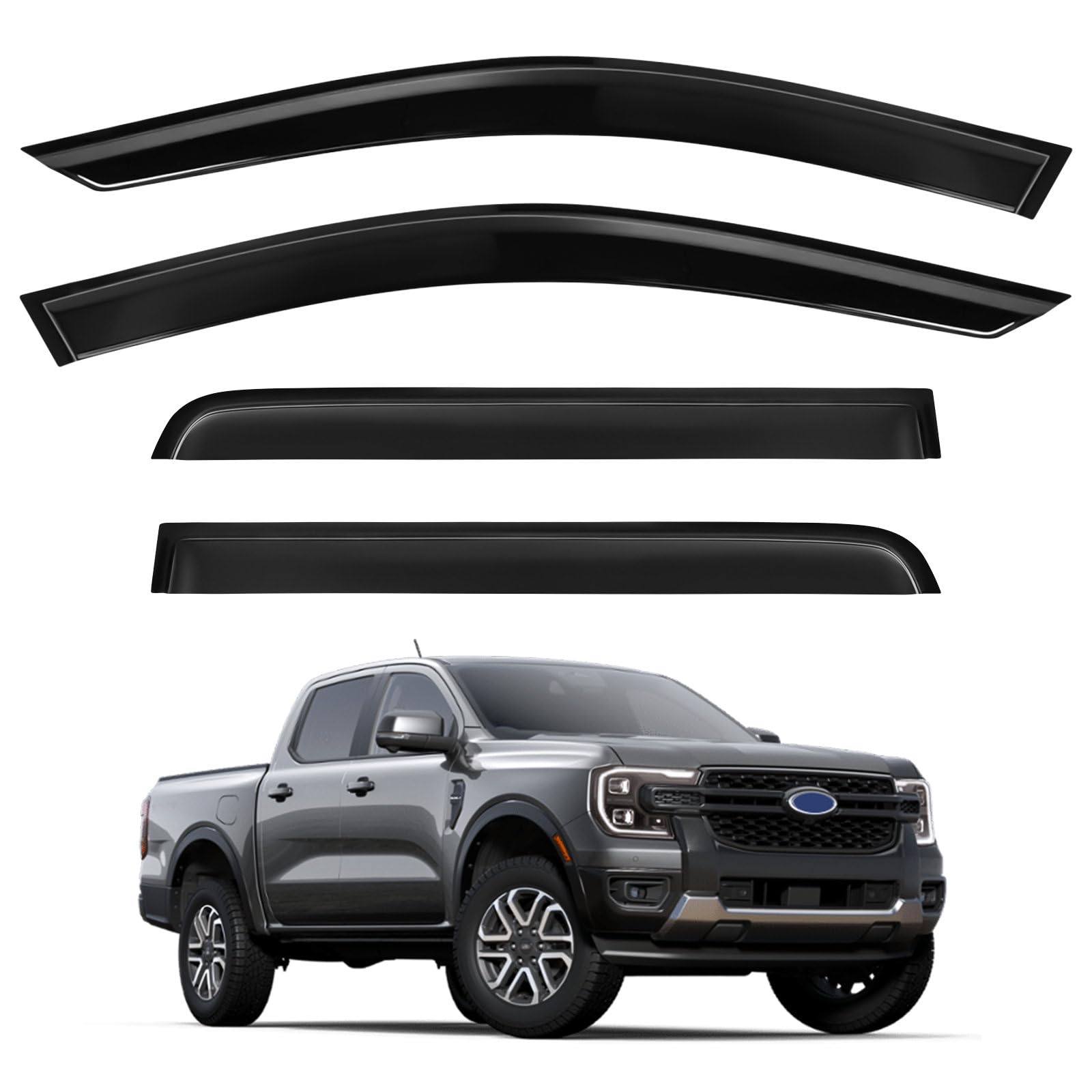 TECHPICCO Tape-On Rain Guards for Ford Ranger 2024 2025, Side Window ...