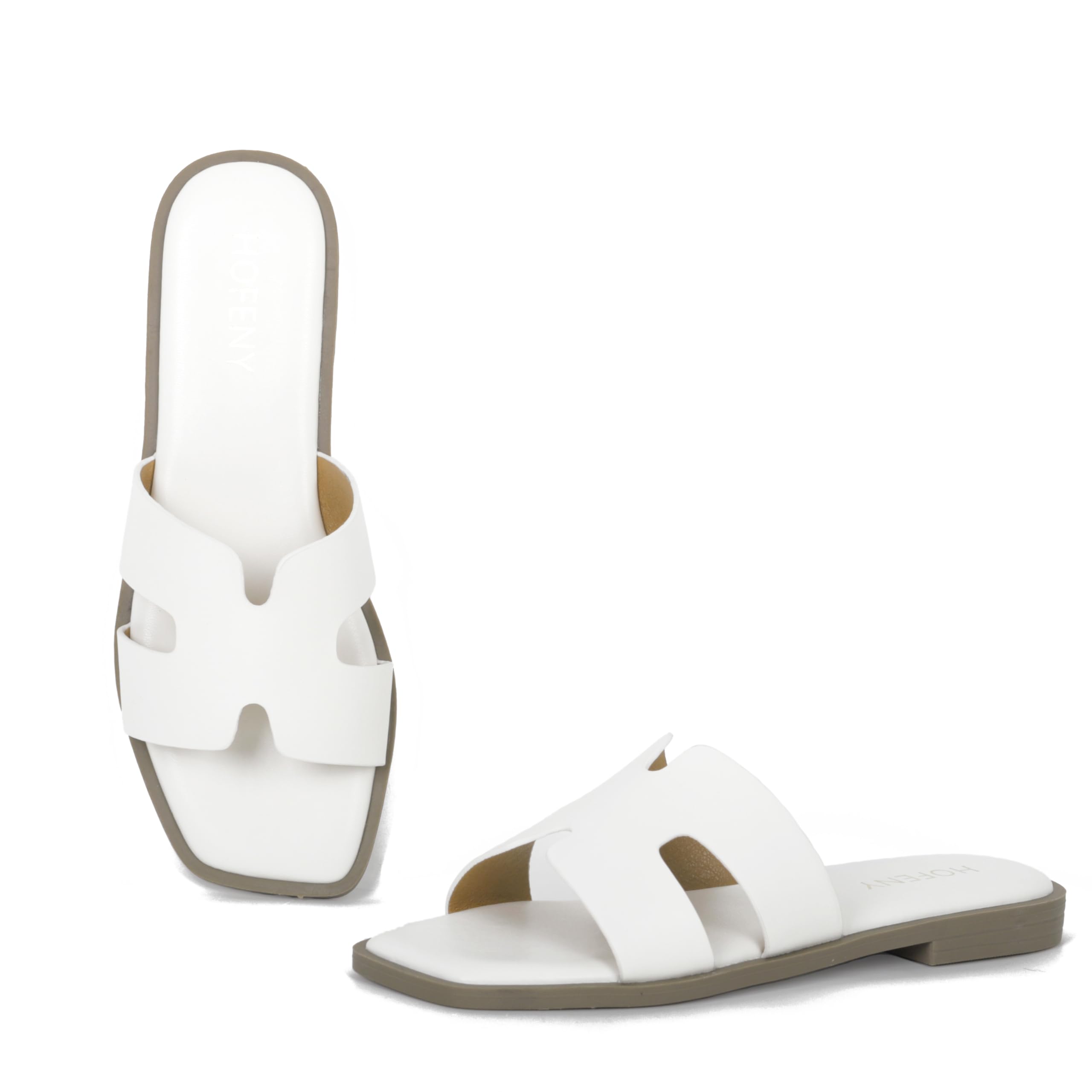 Womens Slip On Flat Sandals Soft Leather Open Toe Slide for Summer ...