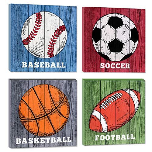 EXCELLO GLOBAL PRODUCTS 4 Pack of 12x12 Wall Hanging Sports Signs ...