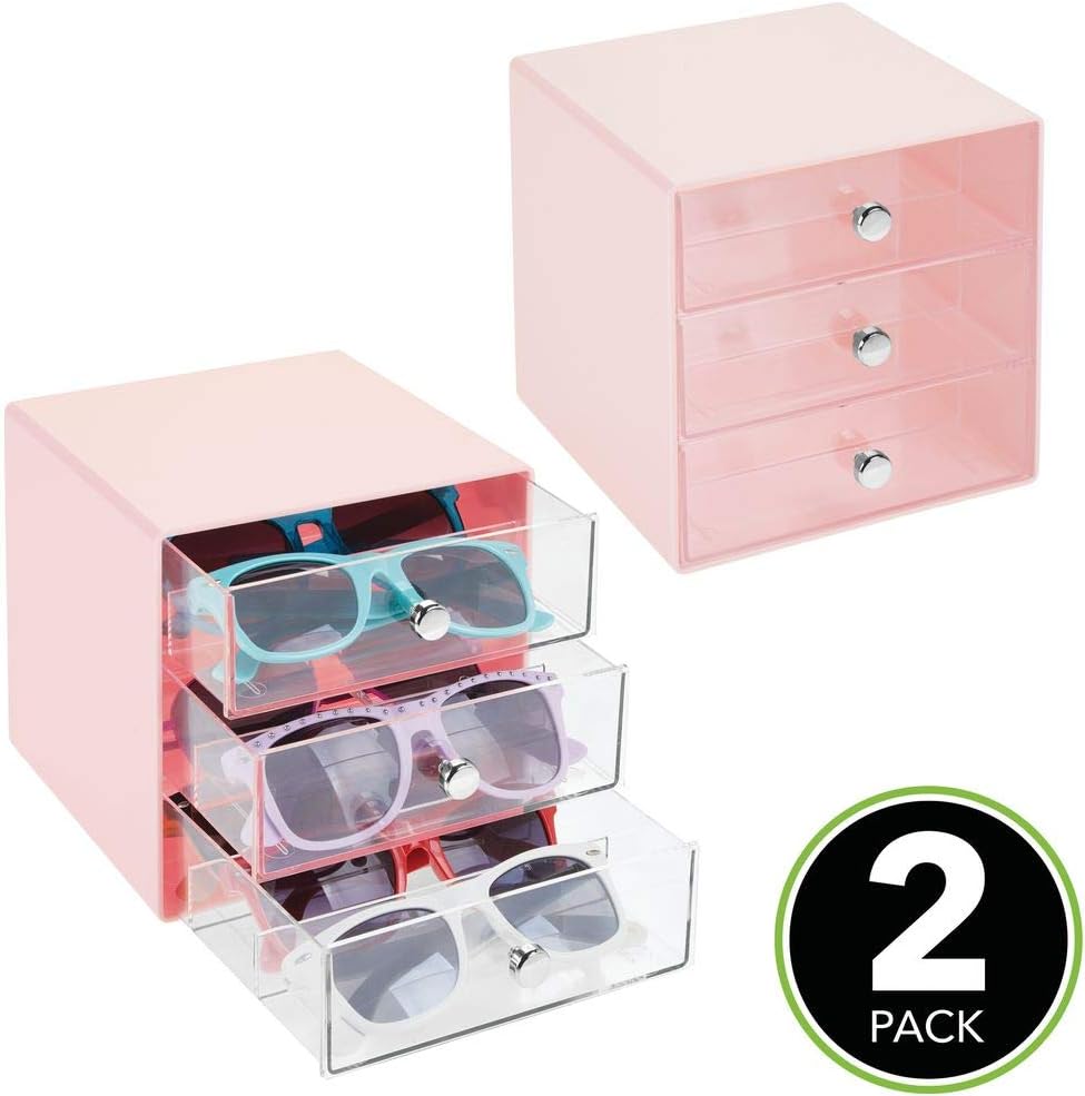 mDesign Set of 2 Glasses Display Case — Eyeglasses Storage Box with 3 ...