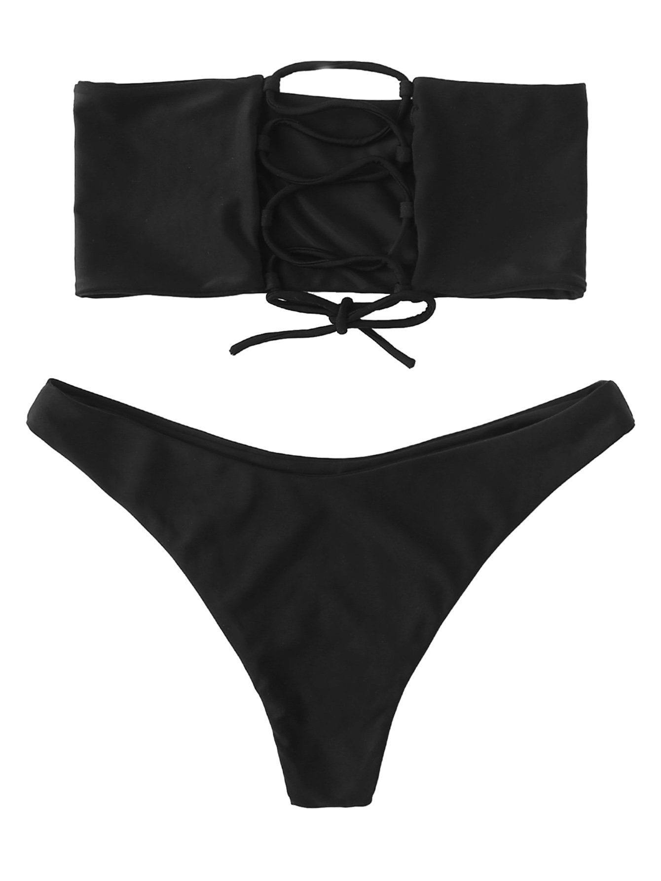 SweatyRocks Women’s Bathing Suit Lace Up Bandeau Bikini Set Two Piece ...