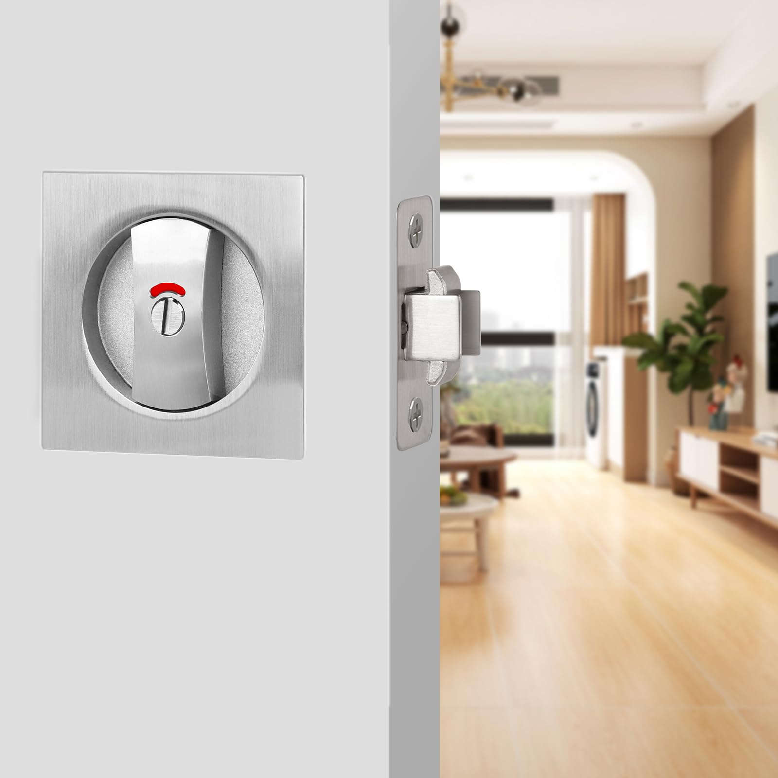 Aglehome Square Pocket Door Lock With Color Coded Indicator, Satin ...