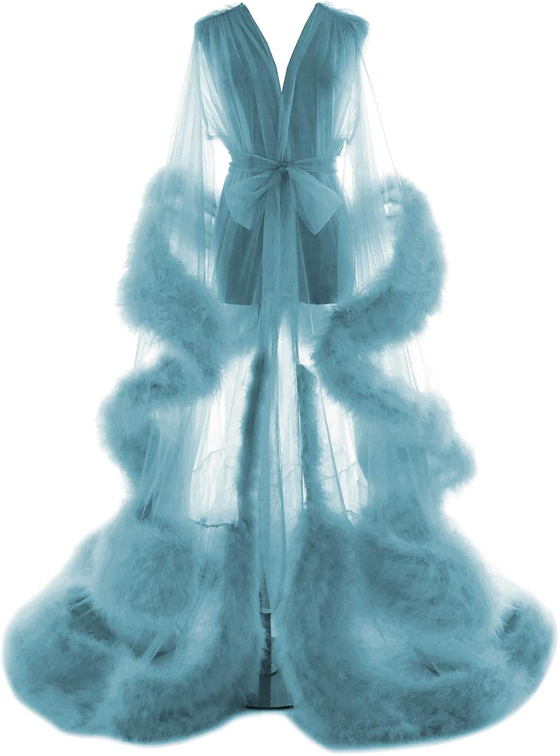 Amazon.com: Old Hollywood Feather Robe for Women Long Lingerie Tulle ...