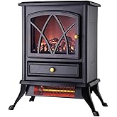 Amazon.com: COSTWAY Electric Fireplace Stove with 3-Sided View, Remote ...