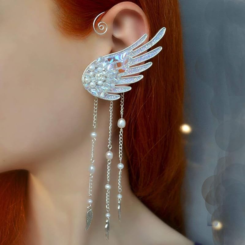 Amazon.com: White Angel Wing Ear Cuffs, Elven Earrings, Jewelry Wings ...
