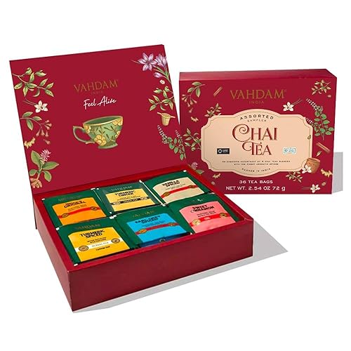 VAHDAM, Assorted Chai Tea Variety Pack (6 Delicious Flavors, 36 Eco ...
