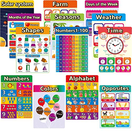 13 Pieces Kids Educational Posters for Preschoolers Classroom Posters ...
