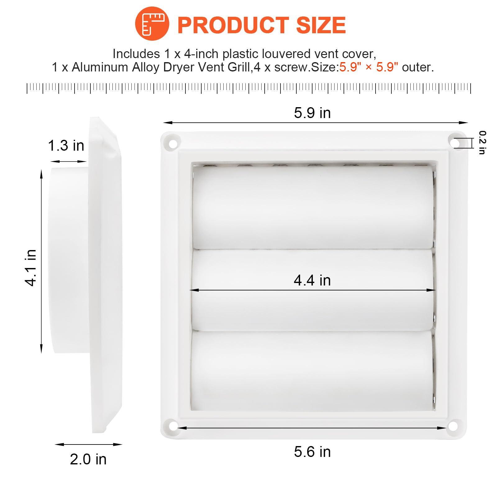 Mua 4" Louvered Dryer Vent Cover by Beaquicy - Outdoor White Exhaust ...