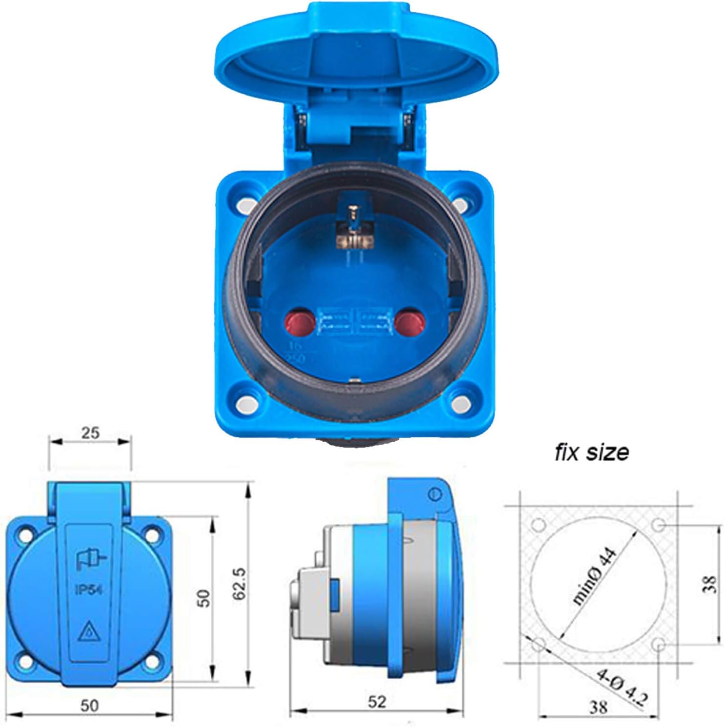 ALLEGRA 10 Stück Schuko-Steckdose Einbausteckdose 230V mit Deckel IP 54 ...