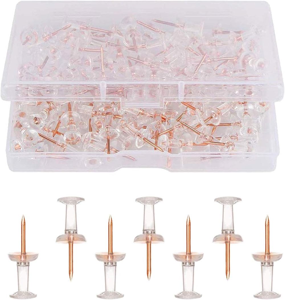 100PCS Push Pins Head Rose Gold Thumbtacks Clear Plastic Stationery I ...