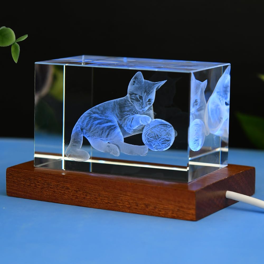 ZRENJHUS 3D Cat Crystal Block Cat Lover Gifts Cat Themed Gifts Cat ...