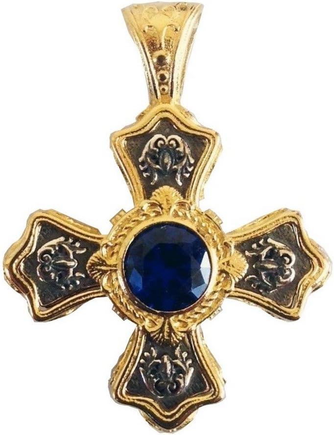 Greek Byzantine Orthodox Cross with Rhinestones phianite Sapphire ...